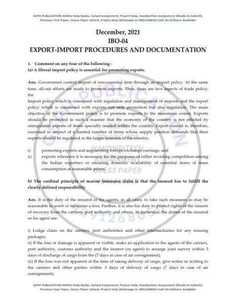 IGNOU IBO-4 Previous Year Solved Question Paper (Dec 2021) English Medium - IGNOU Solved ...