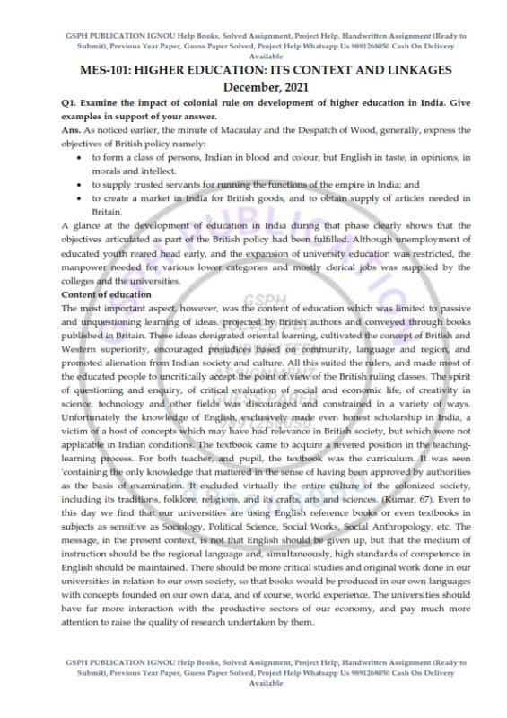 IGNOU MES-101 Previous Year Solved Question Paper (Dec 2021) English ...
