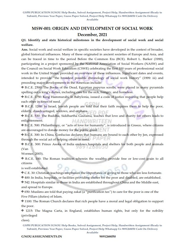 IGNOU MSW-001 Previous Year Solved Question Paper (Dec 2021) English Medium - IGNOU Solved ...