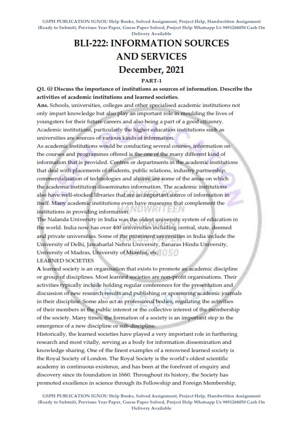 IGNOU BLI-222 Previous Year Solved Question Paper (Dec 2021) English Medium - IGNOU Solved ...