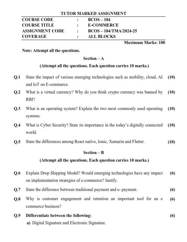 IGNOU BCOS-184 Solved Assignment 2024-25 English Medium - IGNOU Solved ...