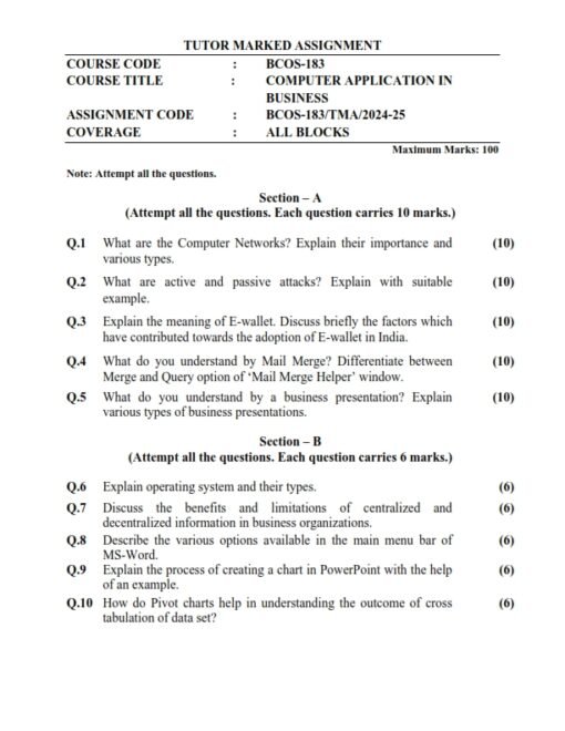 IGNOU BCOS-183 Solved Assignment 2024-25 English Medium - IGNOU Solved ...
